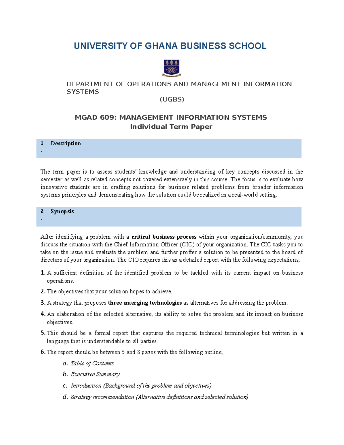 MGAD 609 Individual Term Paper - UNIVERSITY OF GHANA BUSINESS SCHOOL ...