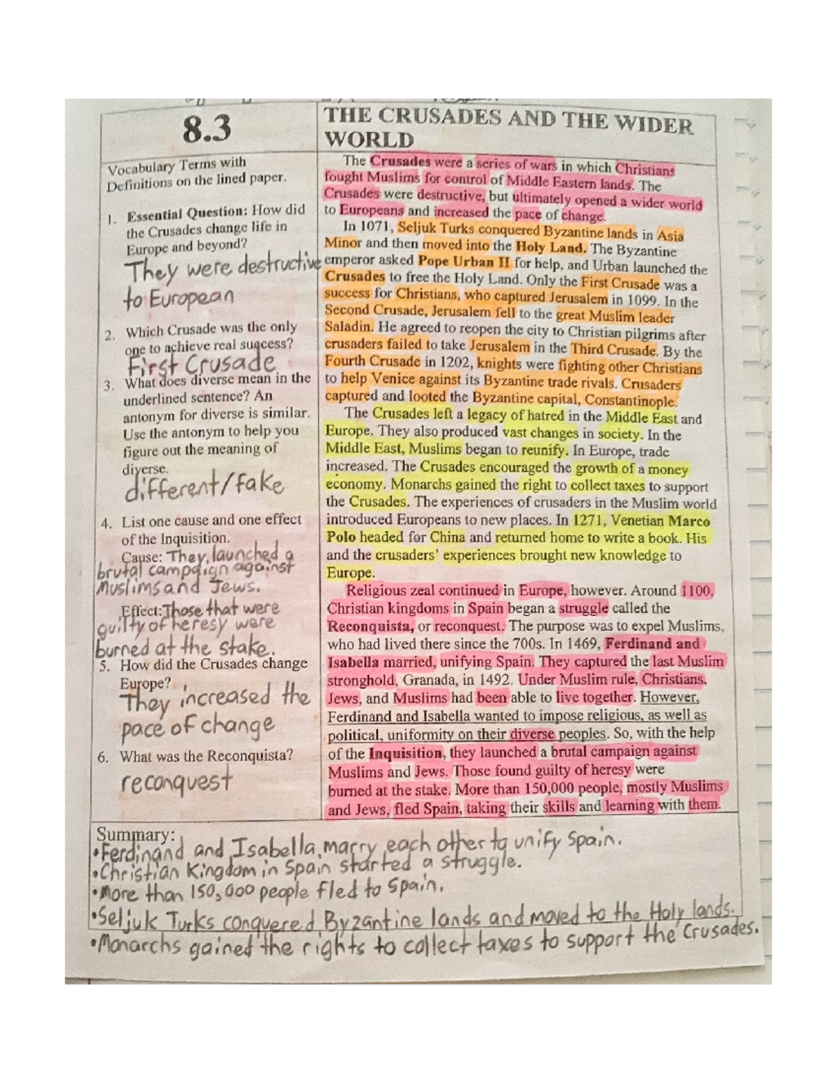 8.3 The Crusades and The Wider World - ne CRUSADES AND THE Vocabulary ...