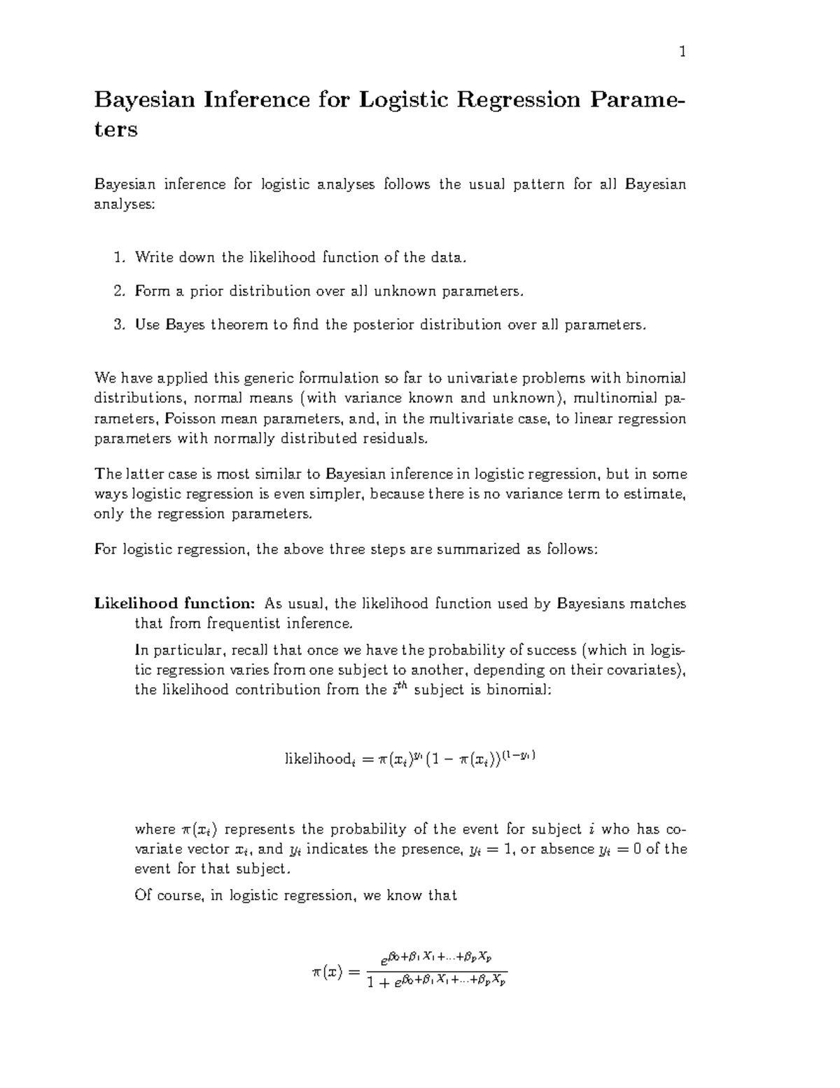 Bayeslogit - Lecture notes 3 - Bayesian Inference for Logistic ...