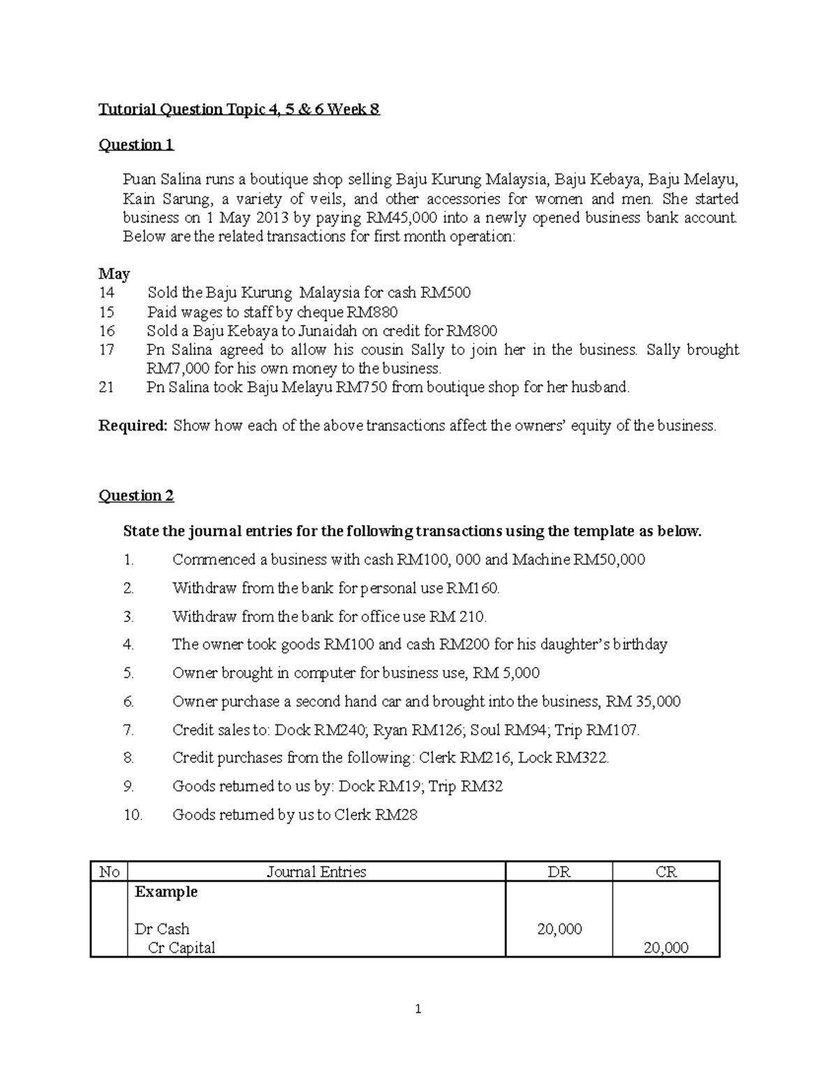 27763 Tuto Topic 4 5 6 week 8 - Tutorial Question Topic 4, 5 & 6 Week 8 ...