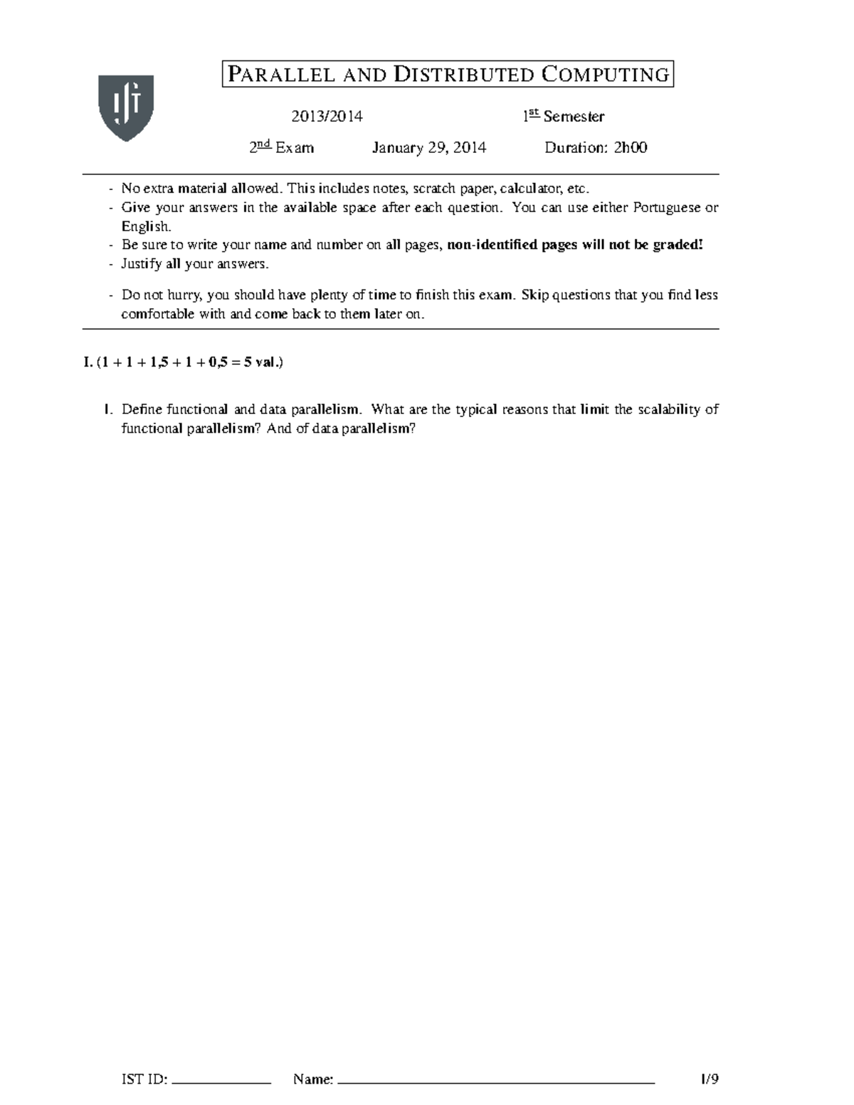 E2-CPD290114 - Exame - PARALLEL ANDDISTRIBUTEDCOMPUTING 2013/2014 1 ...