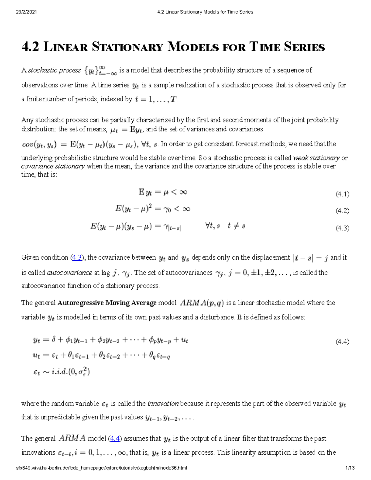 4.2 Linear Stationary Models for Time Series - 4 L S M T S A stochastic ...