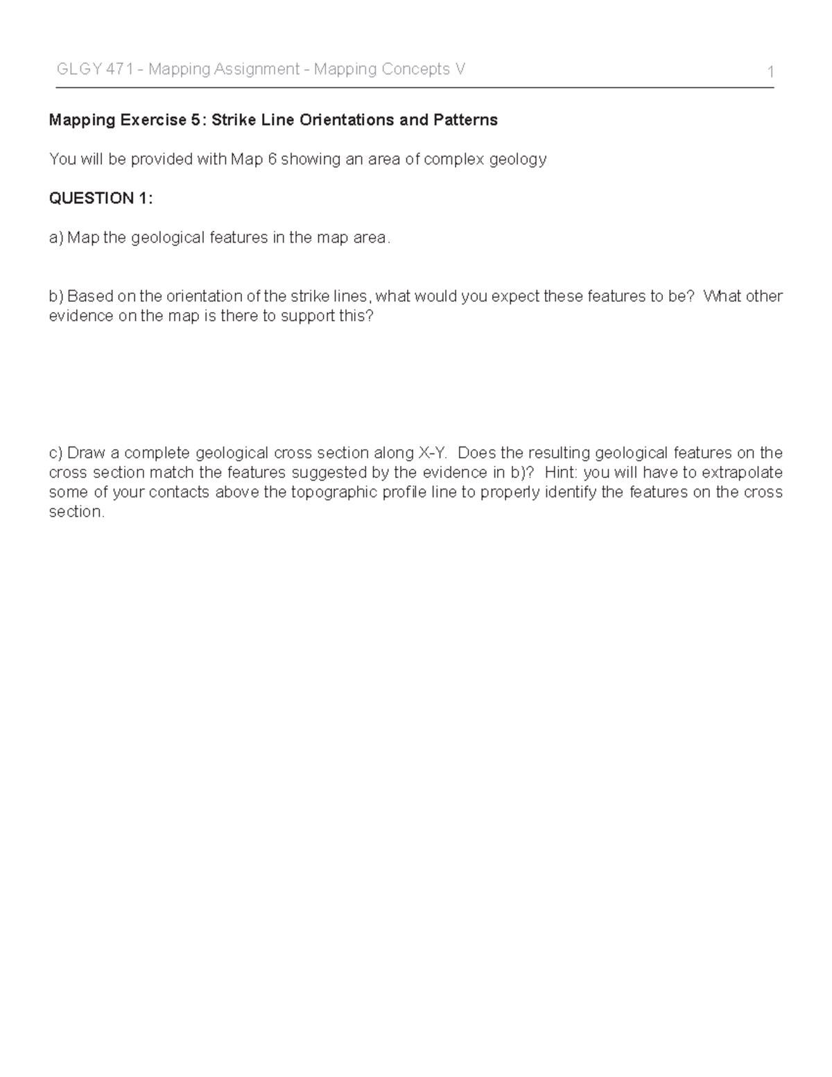 Mapping Exercise 5 2014 - GLGY 471 - Mapping Assignment - Mapping ...