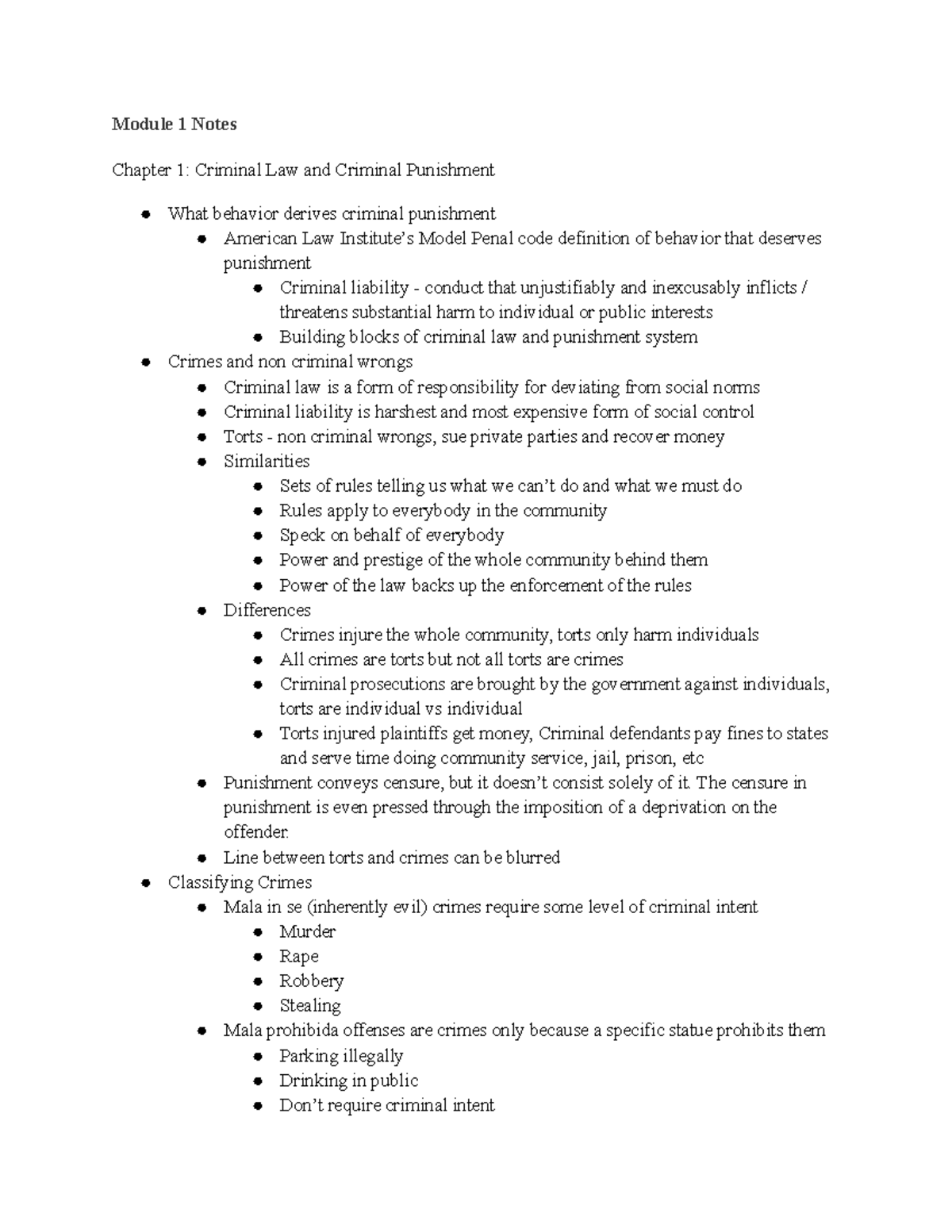 Unit 1 Notes - Module 1 Notes Chapter 1: Criminal Law and Criminal ...