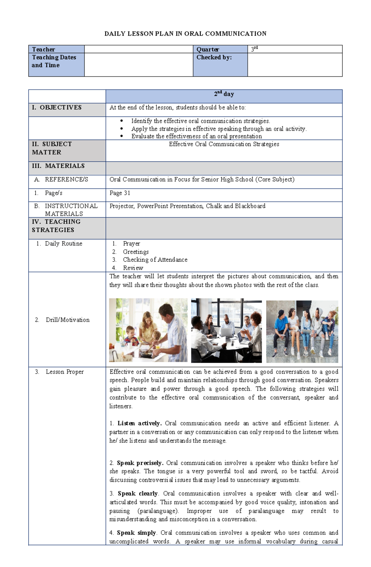W5 LP (ORAL COM) - DAILY LESSON PLAN IN ORAL COMMUNICATION Teacher ...