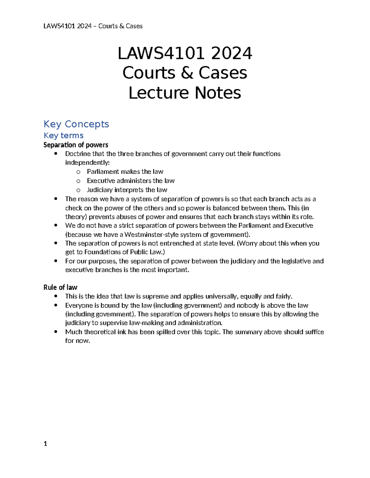 Courts And Cases Lecture Notes Laws4101 2024 Courts And Cases Lecture Notes Key Concepts Key