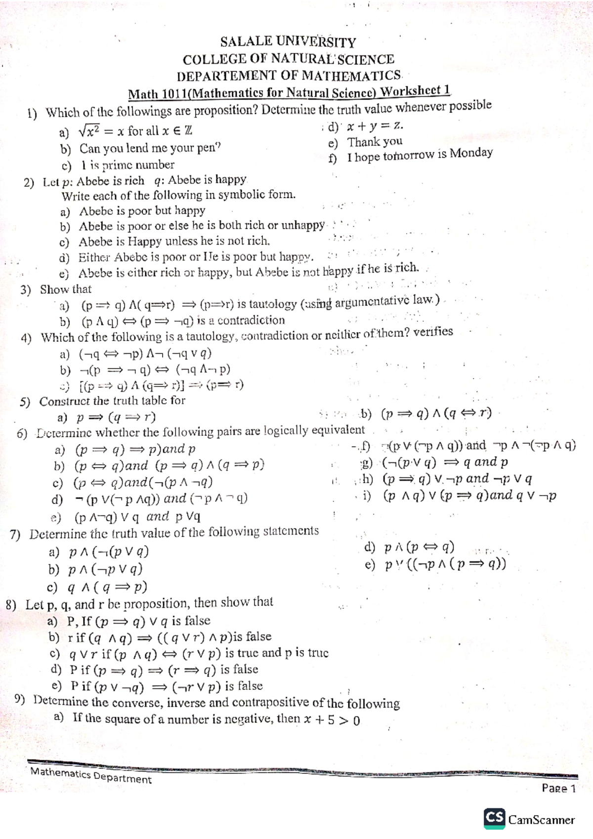 Maths chapter 1 work shit - Mathematics for Natural Science 1st Year ...