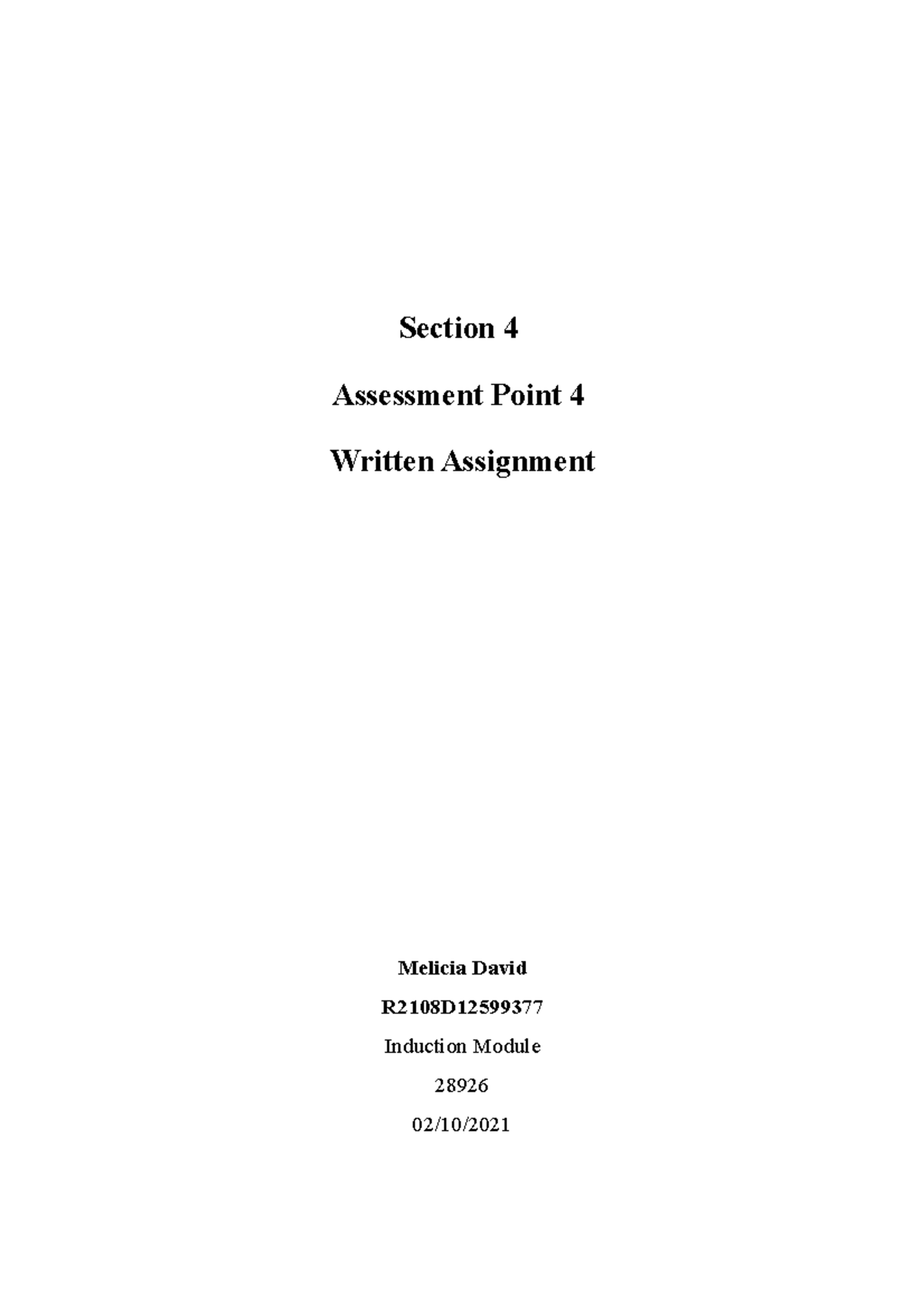 Written Assignmnet 4 - Section 4 Assessment Point 4 Written Assignment ...