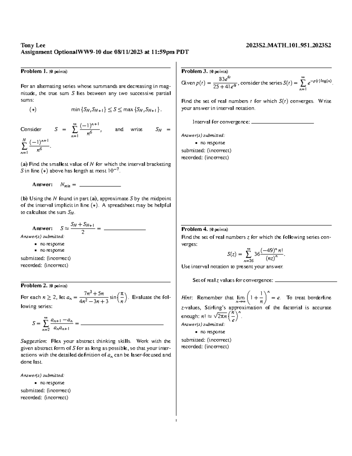 2023S2 MATH 101 951 2023S2 - Tony Lee 2023S2 MATH 101 951 2023S ...