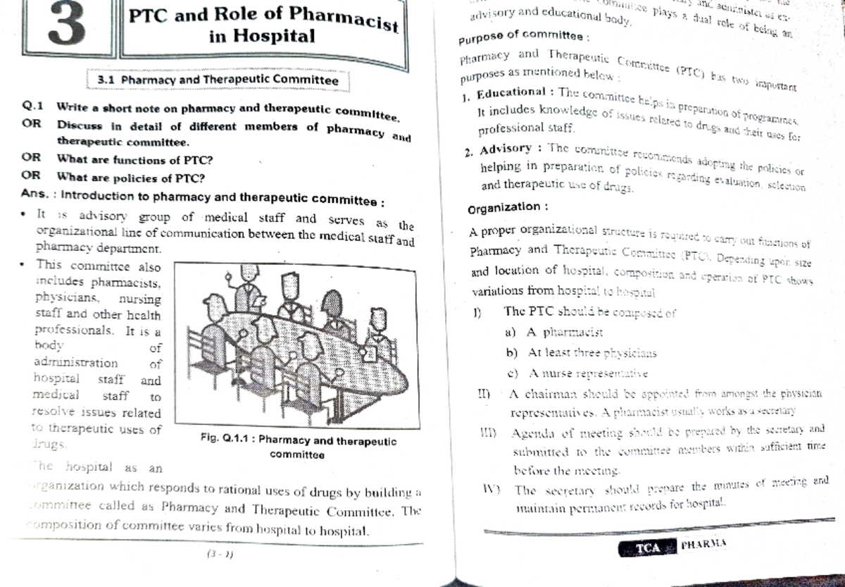 PTC - 1 OR Write a short noteon pharmacyandtherapeutic committee ...