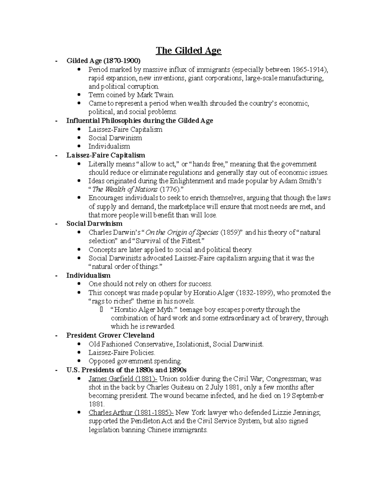 The Gilded Age - This are class lecture notes from the teachers ...