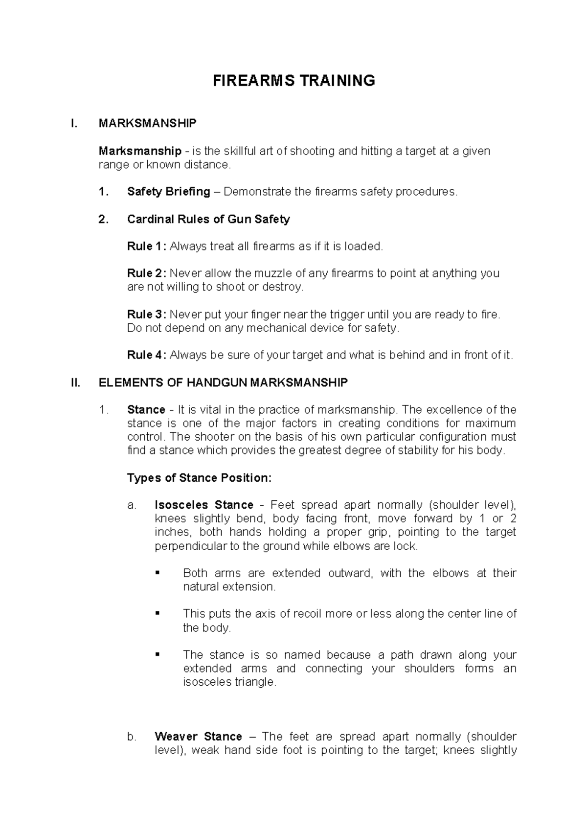 marksmanship manual - FIREARMS TRAINING I. MARKSMANSHIP Marksmanship ...