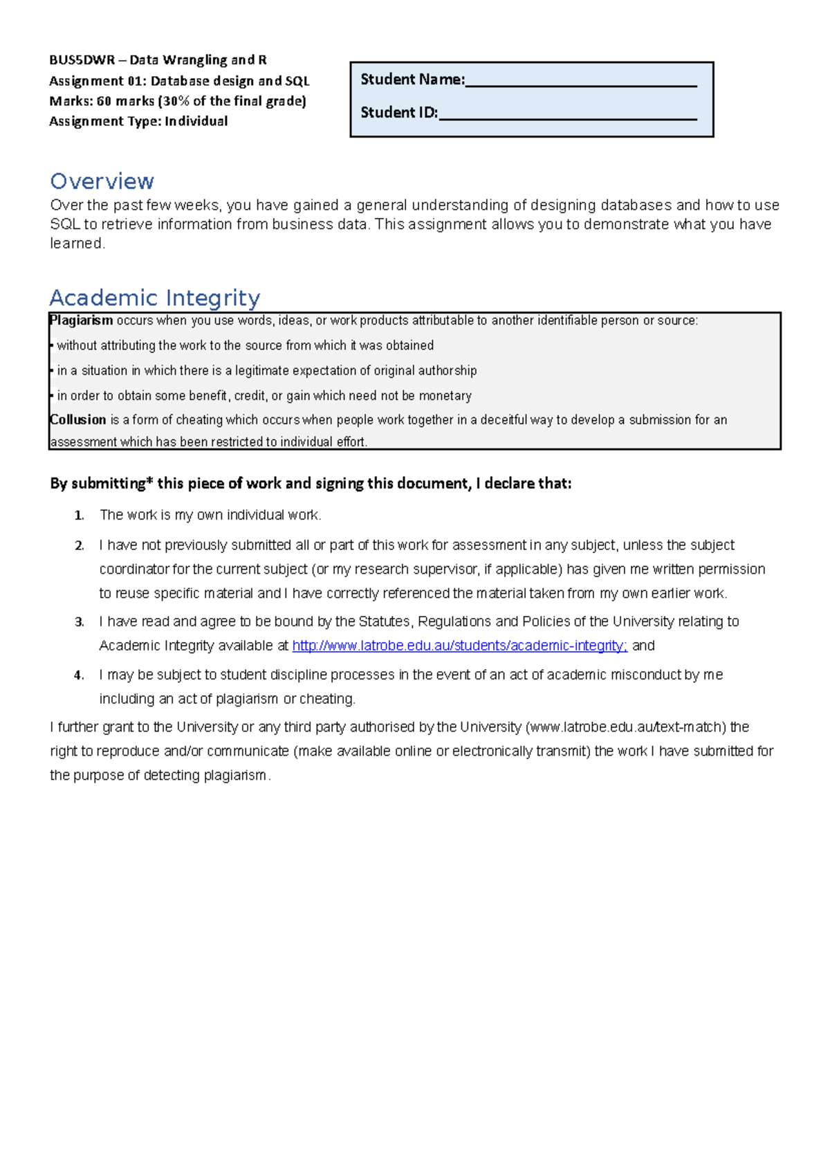 BUS5DWR A1 Sem2 2023 - DO IT, help u - BUS5DWR – Data Wrangling and R Assignment 01: Database ...