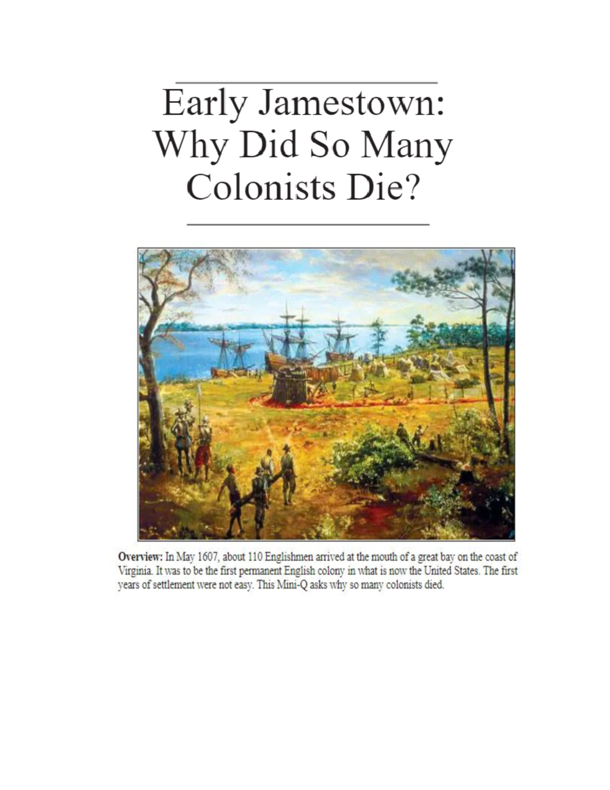 Jamestown Document Based Analysis Shortened - Consider the last ...