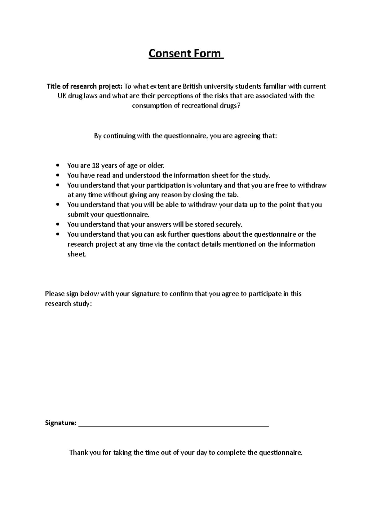 Consent sheet 2021 - Consent Form Title of research project: To what ...