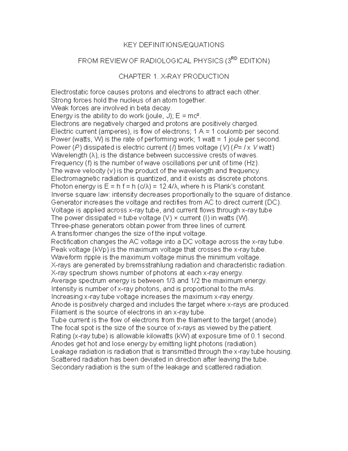 Huda - Crib List (3rd Edition) - KEY DEFINITIONS/EQUATIONS FROM REVIEW ...