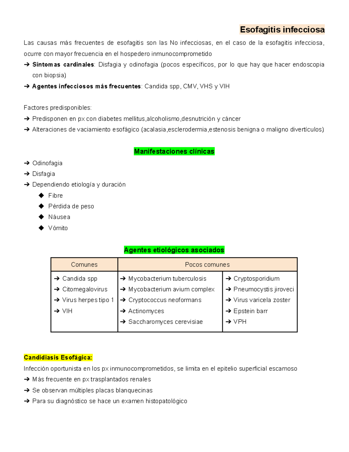 Esofagitis infecciosa - Studocu
