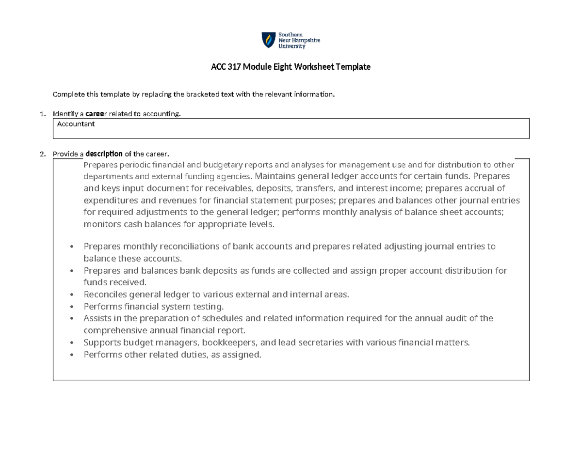 ACC 317 Module Eight Worksheet Template - ACC 317 Module Eight ...