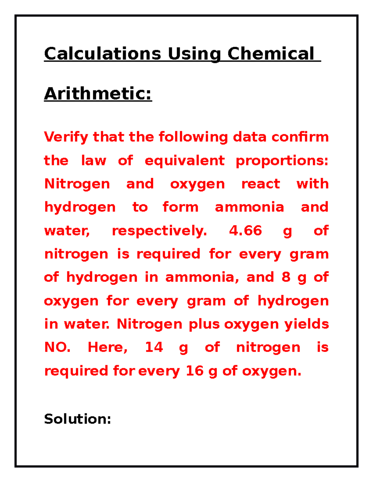 Calculations Using Chemical Arithmetic - Calculations Using Chemical ...