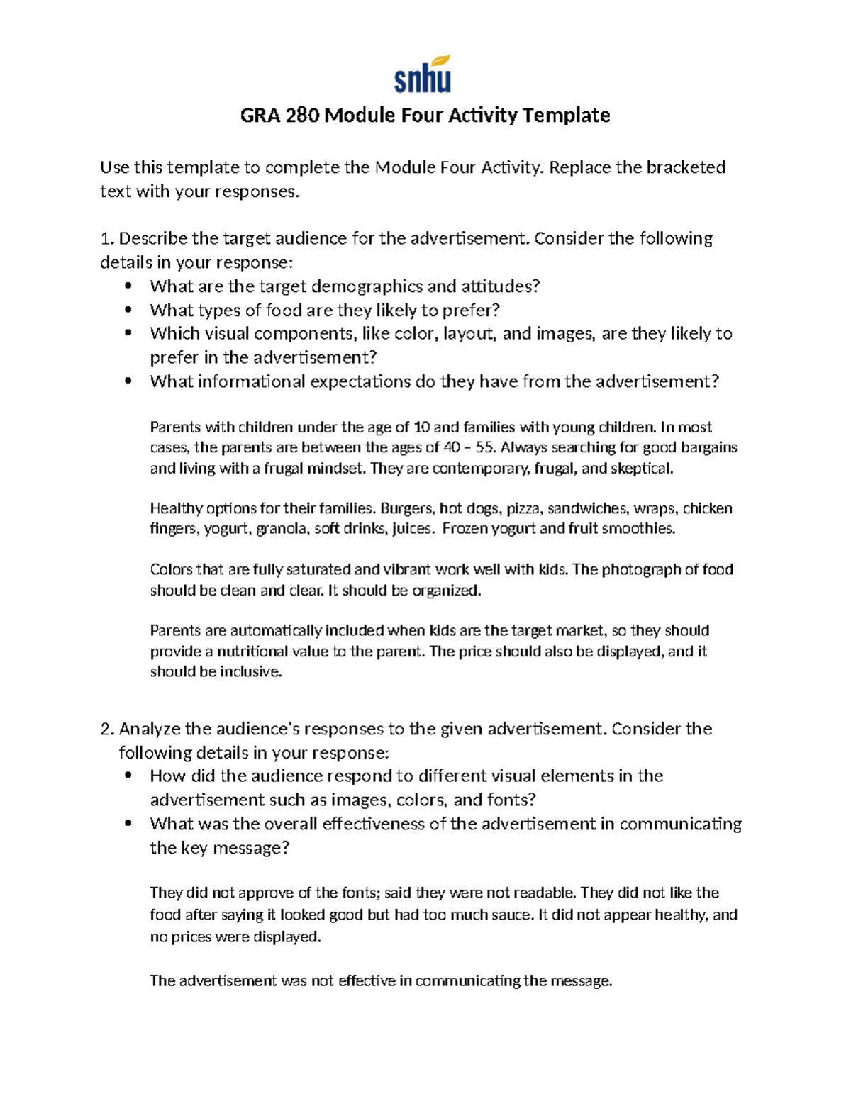 GRA 280 Module Four Activity - Replace the bracketed text with your ...