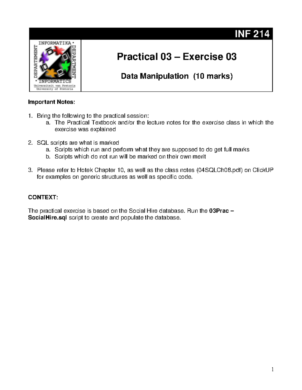 03Prac Exercise - Practical 3 - 1 INF 214 Practical 03 – Exercise 03 ...
