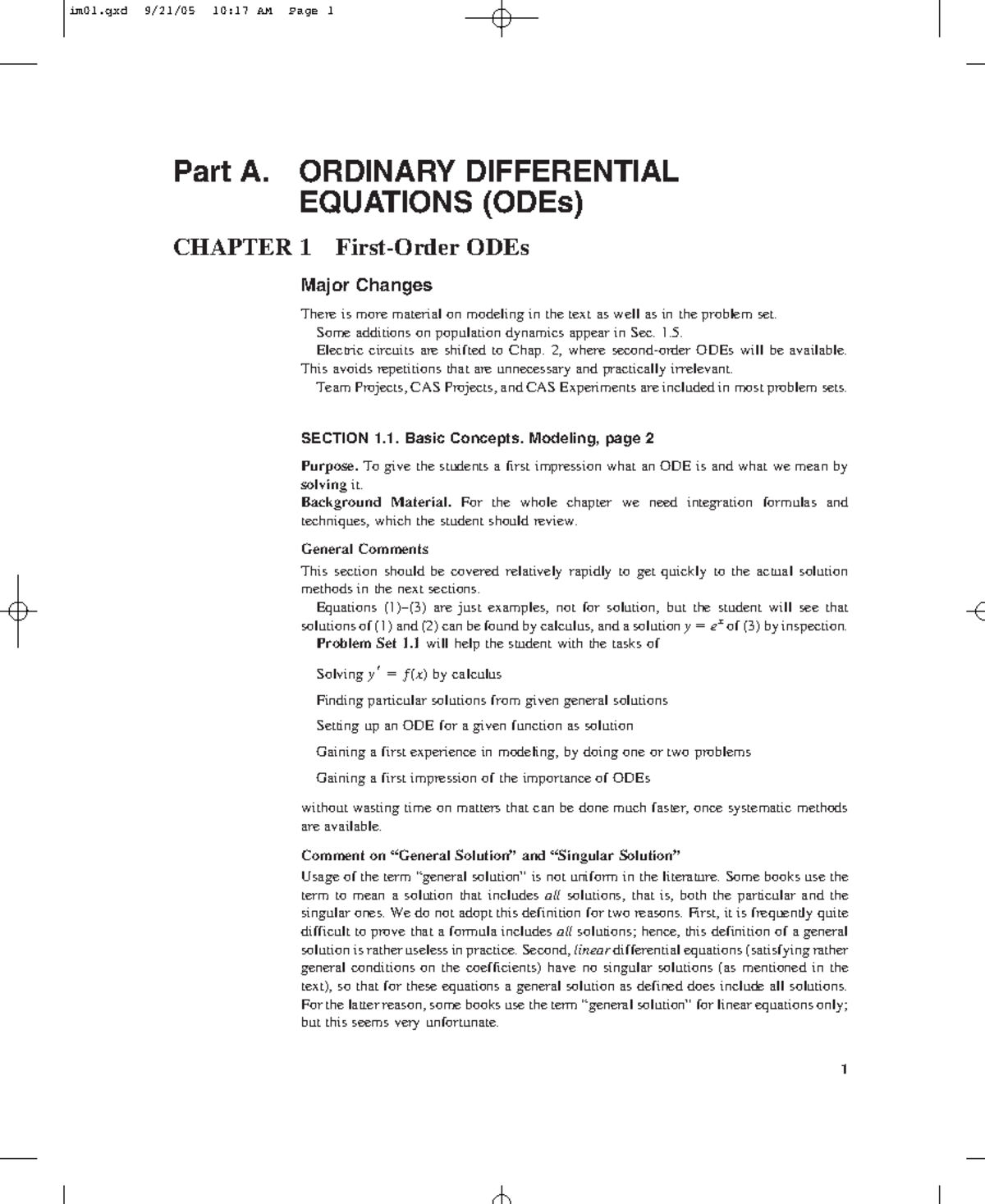 Ch01 - .... - Part A. ORDINARY DIFFERENTIAL EQUATIONS (ODEs) CHAPTER 1 First-Order ODEs Major ...
