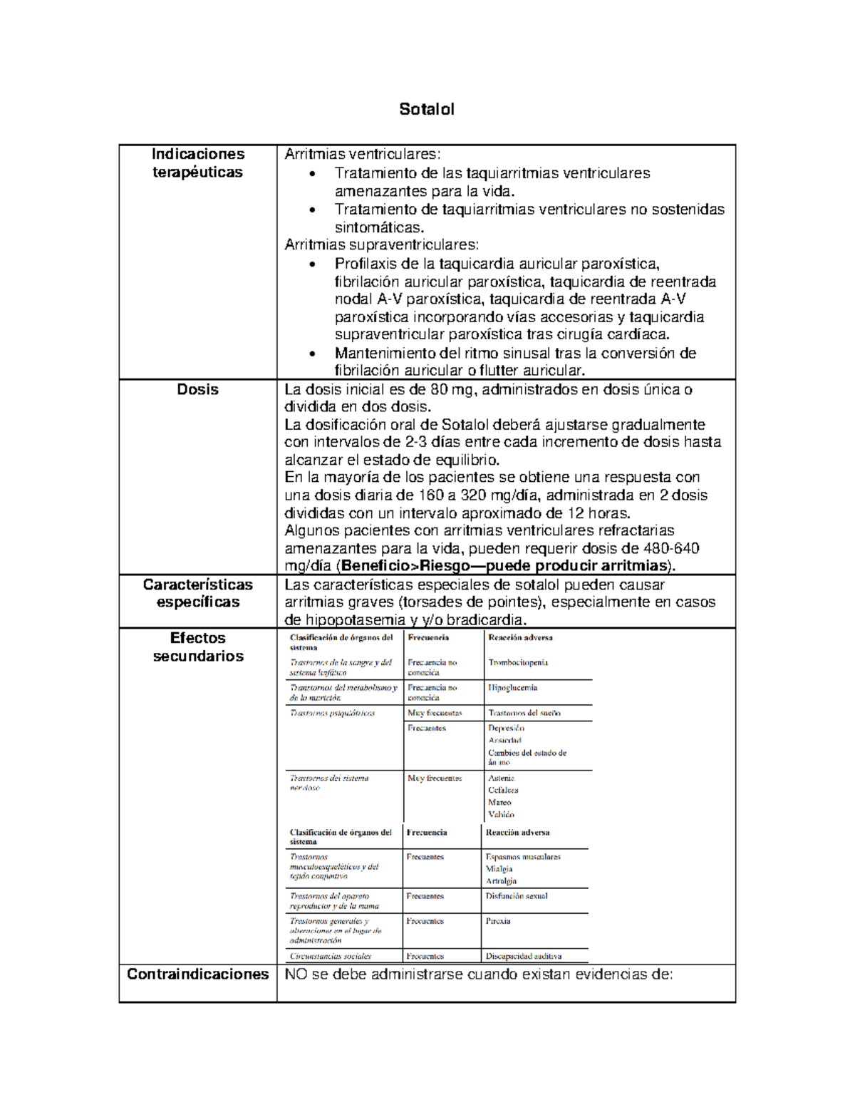 Sotalol - Farmacología fármacos - Sotalol Indicaciones terapéuticas ...