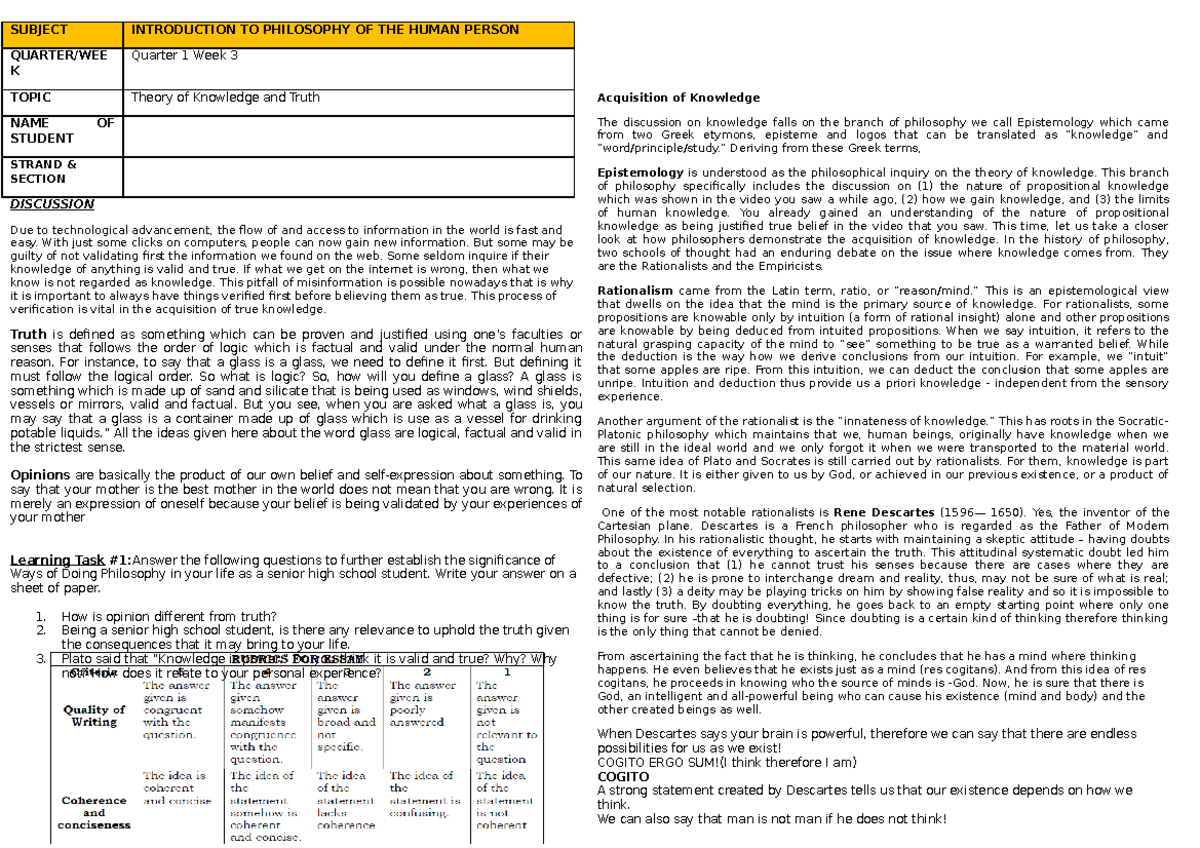 Intro-to-Philo-Task-sheet-Week-3-and-4 - SUBJECT INTRODUCTION TO ...