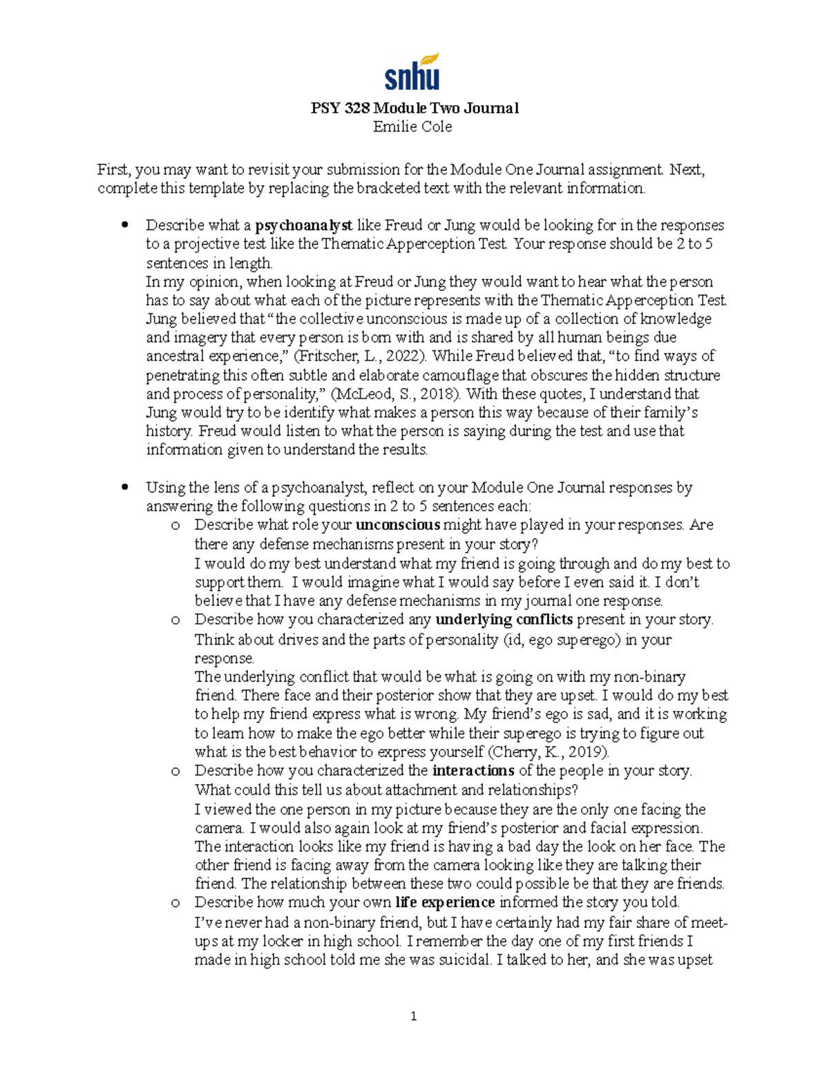 PSY 328 Module Two Journal - PSY 328 Module Two Journal Emilie Cole ...