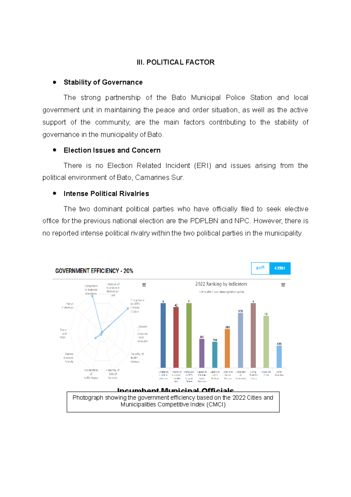 Area Study Bato Camarines Sur - Political Factor - III. POLITICAL ...