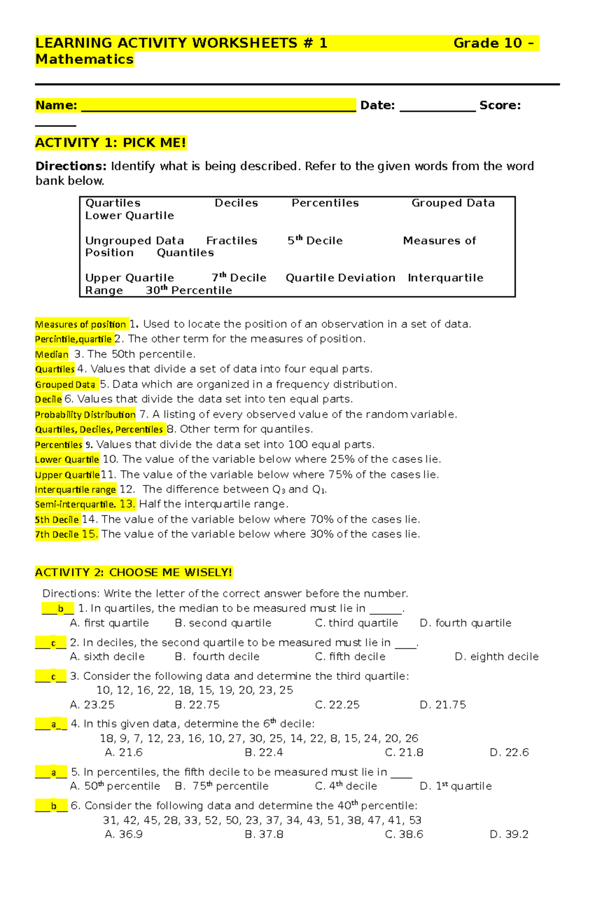 Math 10 LAW 1 Q4 Bxbdb LEARNING ACTIVITY WORKSHEETS 1 Grade 10