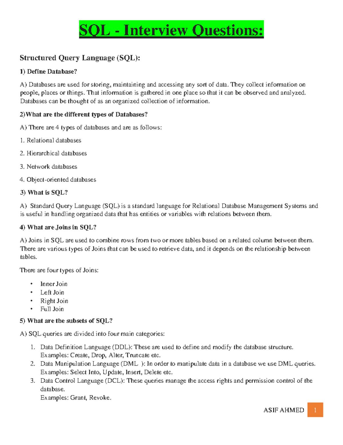 SQL Interview Questions 1724825188 - SQL - Interview Questions: Structured Query Language (SQL ...