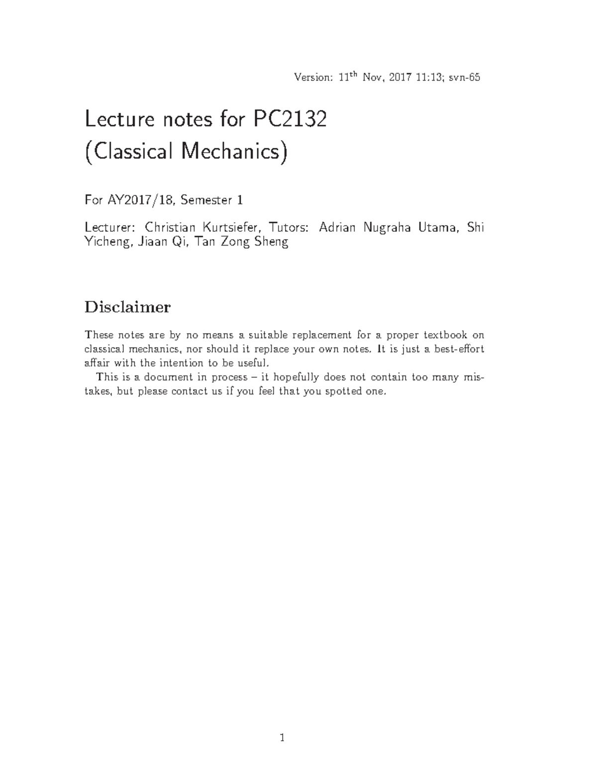 Lecturenotes - Lecture note's of classical mechanism. - Lecture notes ...