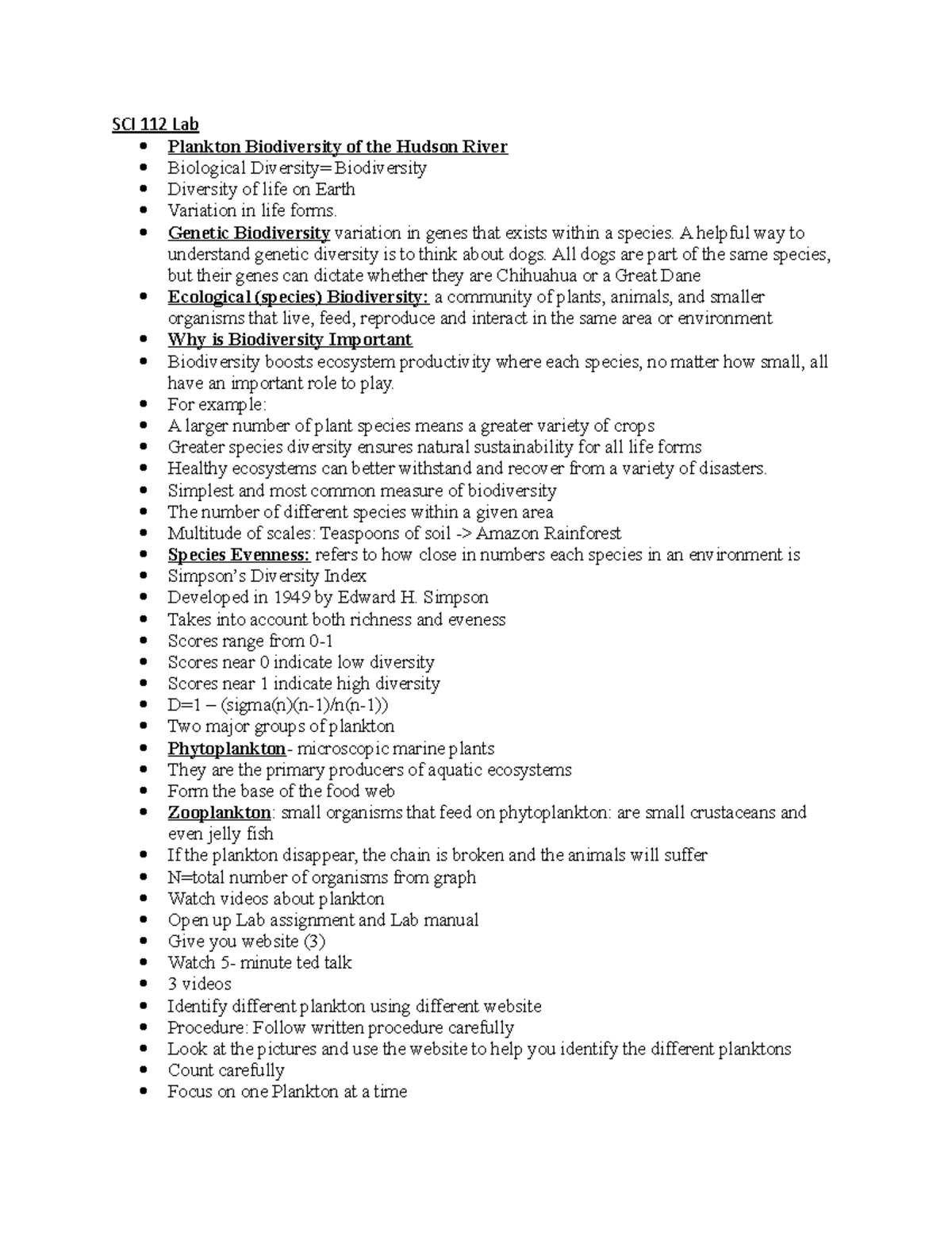 SCI 112 Lab (05:04) - Lab - SCI 112 Lab Plankton Biodiversity of the ...