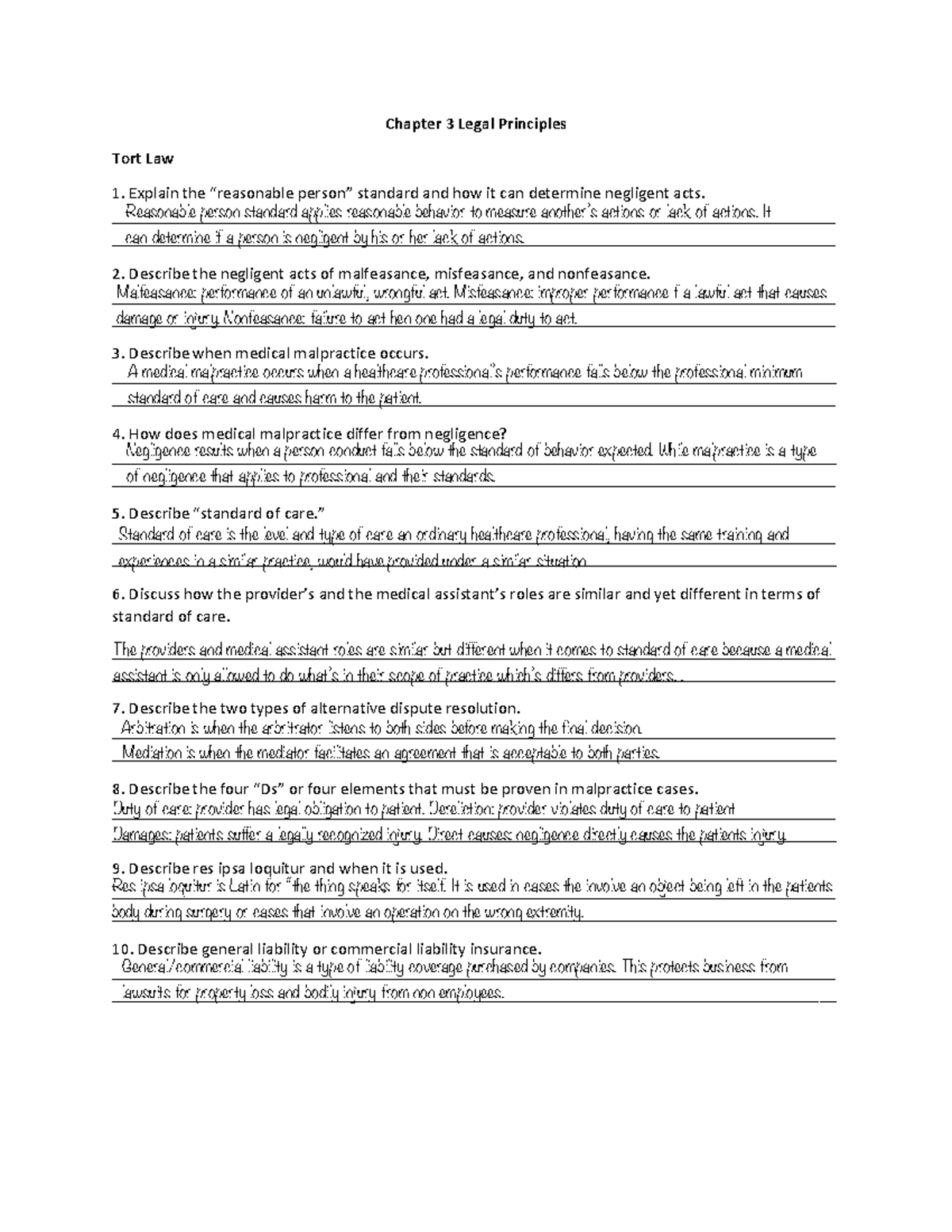 Week 2 Assignment Worksheet - Chapter 3 Legal Principles Tort Law ...