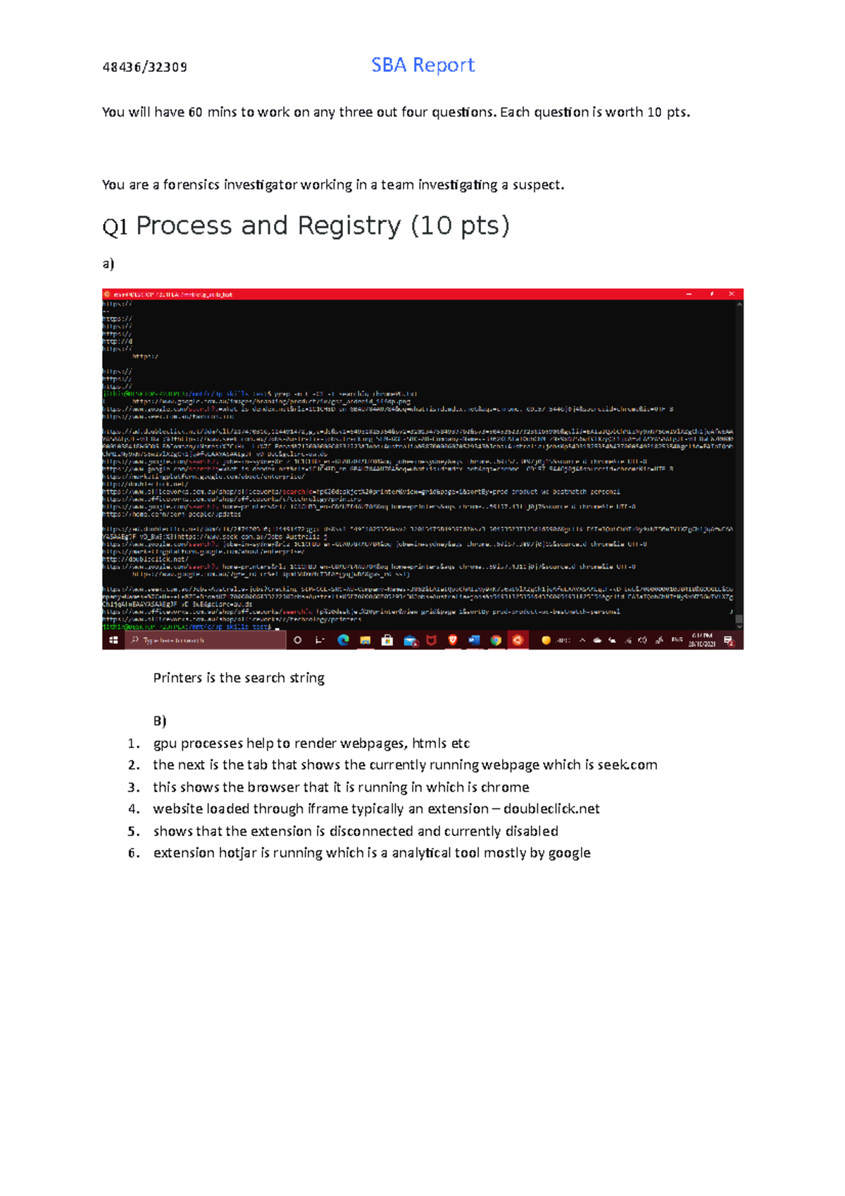SBA Report - SBA lab test for digital forensics - You will have 60 mins ...