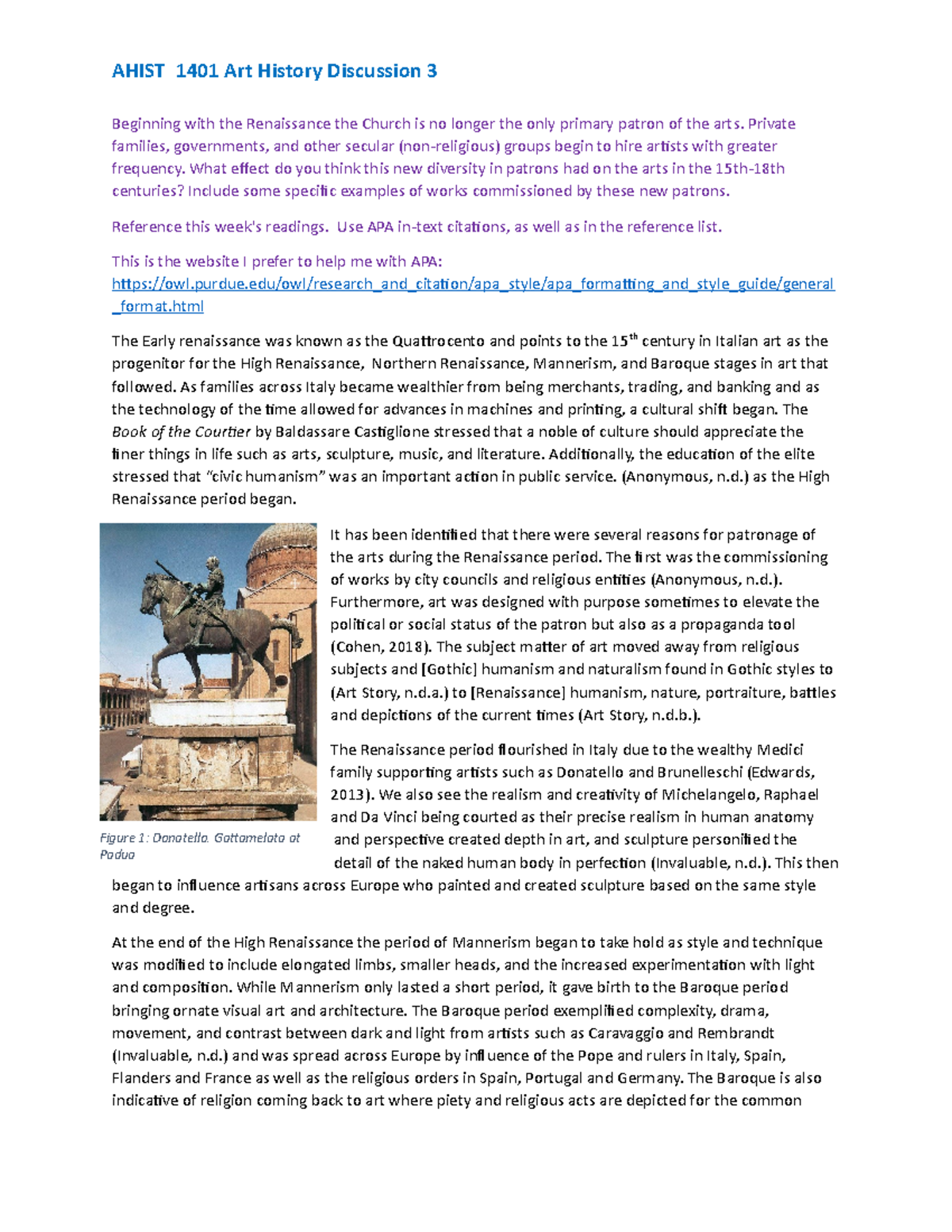 AHIST 1401 - Discussion 4 - AHIST 1401 Art History Discussion 3 ...