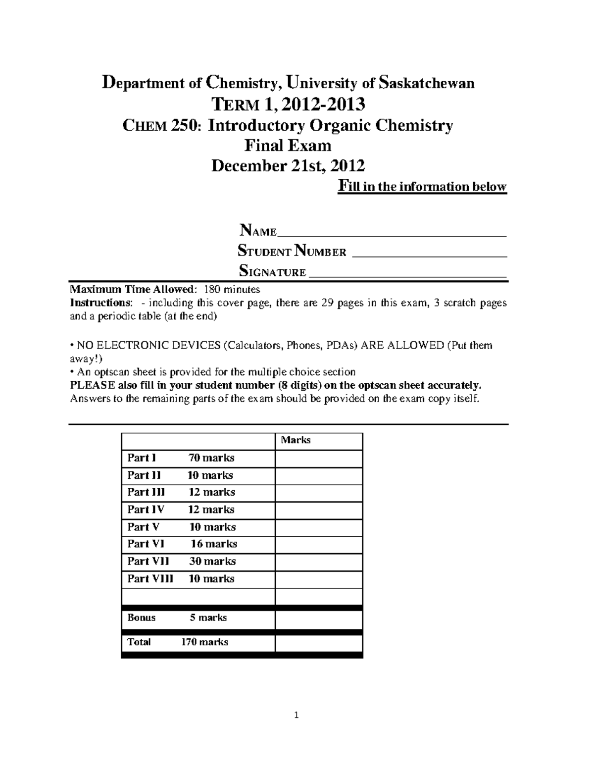 Chem250-Final Fall 2012 - Department of Chemistry, University of ...