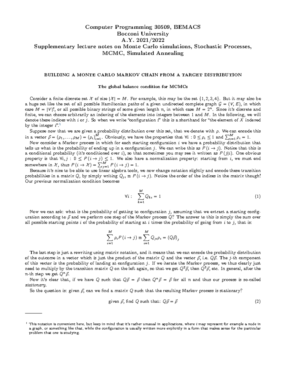 Supplementary Lecture Notes Mcmc Sim Ann Computer Programming 30509