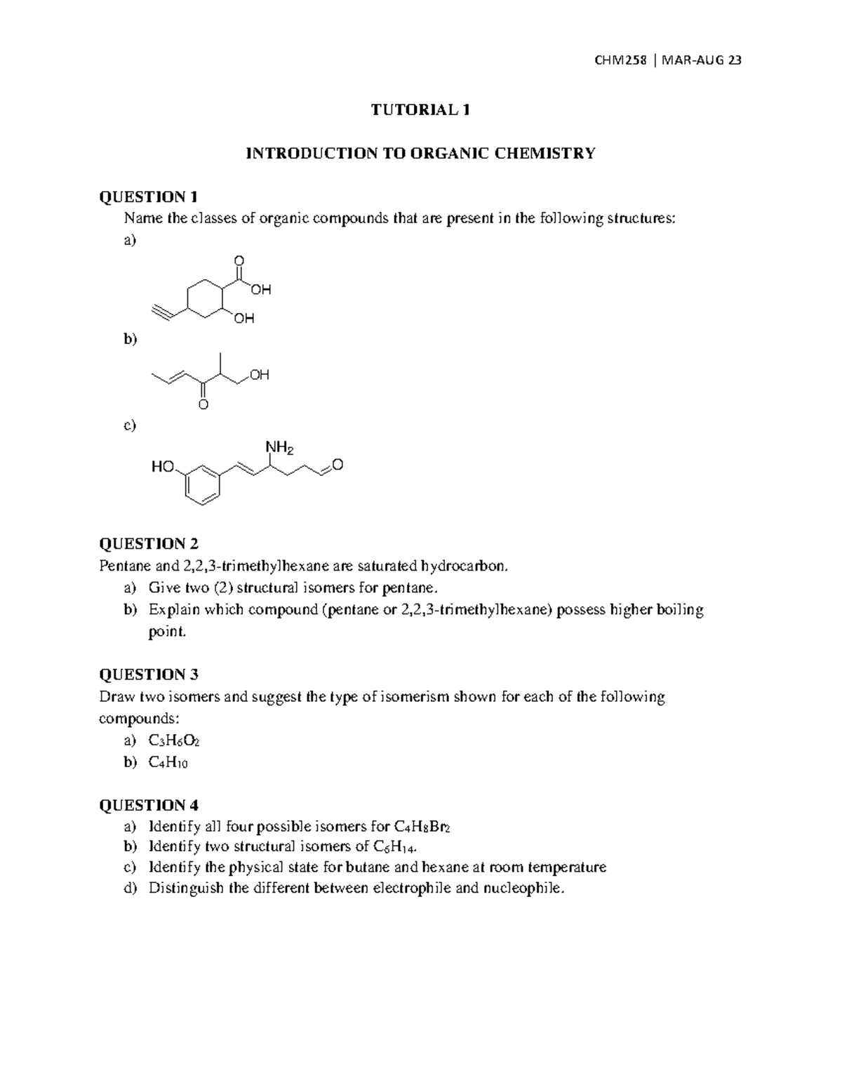 Tutorial 1 - coursework - TUTORIAL 1 INTRODUCTION TO ORGANIC CHEMISTRY ...