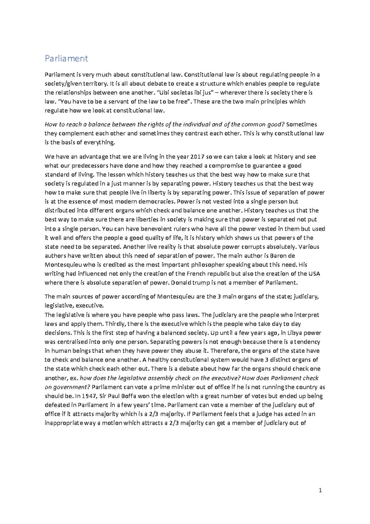 Parliament Law - LLB Law 1st Year - Parliament Parliament is very much ...