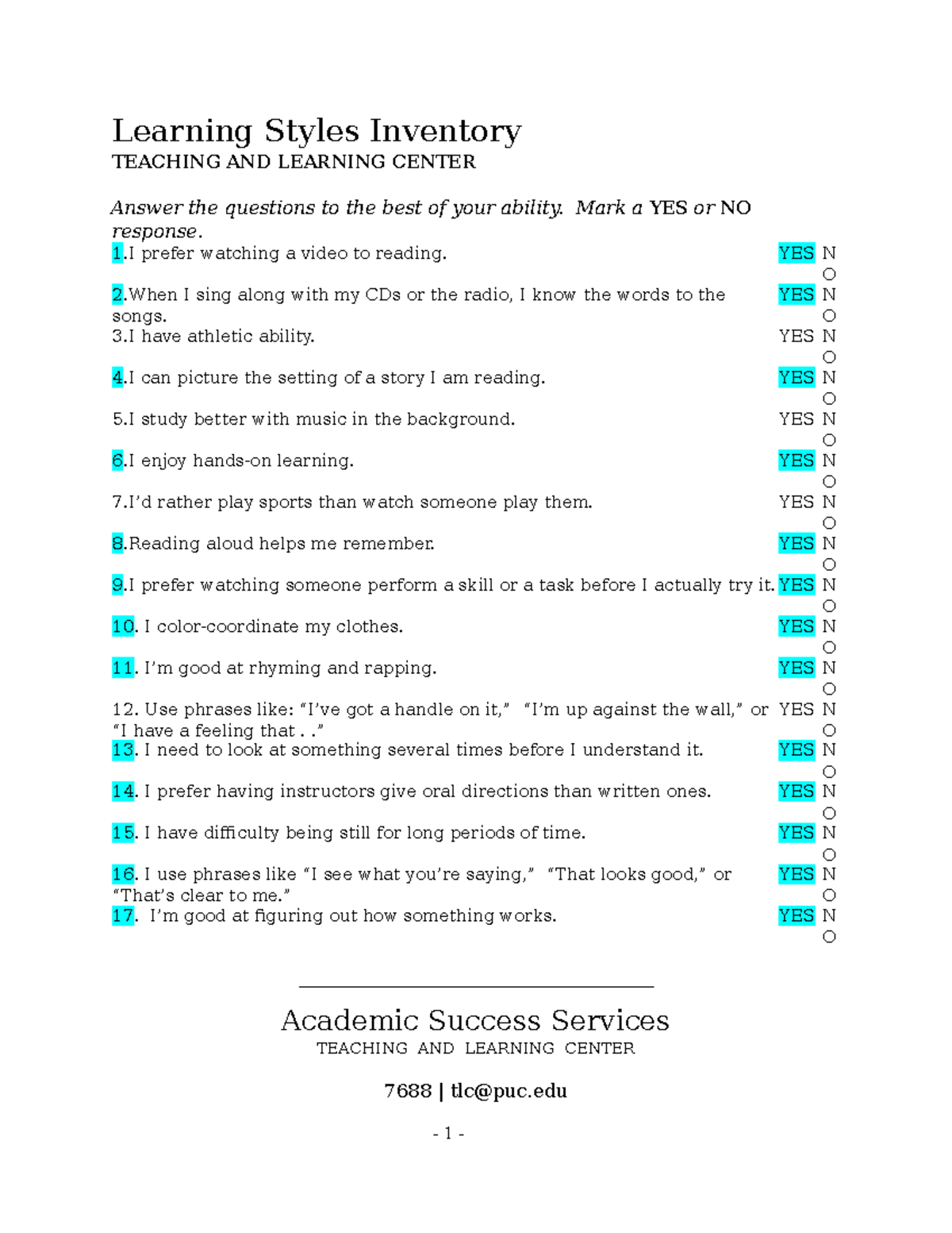 Appendix 1 (Learning Styles Inventory) - Learning Styles Inventory ...
