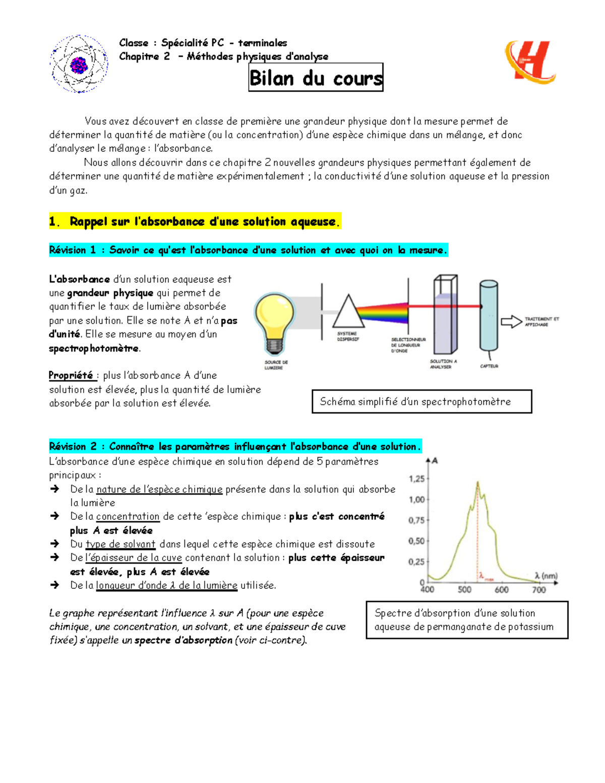 Cours - chapitre 2 - Classe : Spécialité PC - terminales Chapitre 2 ...
