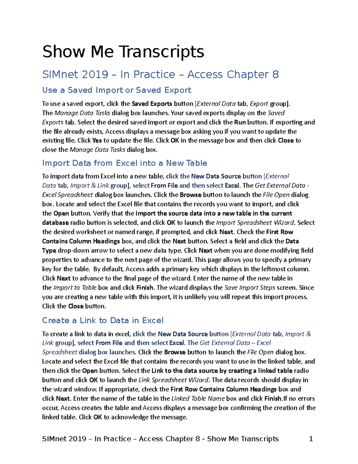 SM Transcripts In Practice Access Chapter 08 - Show Me Transcripts ...