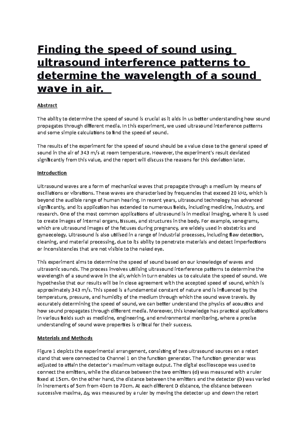 Physics Lab Report - Finding the speed of sound using ultrasound ...