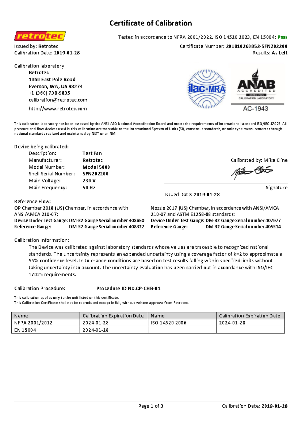 Calibration Report - AAAA - Certificate of Calibration Tested in ...