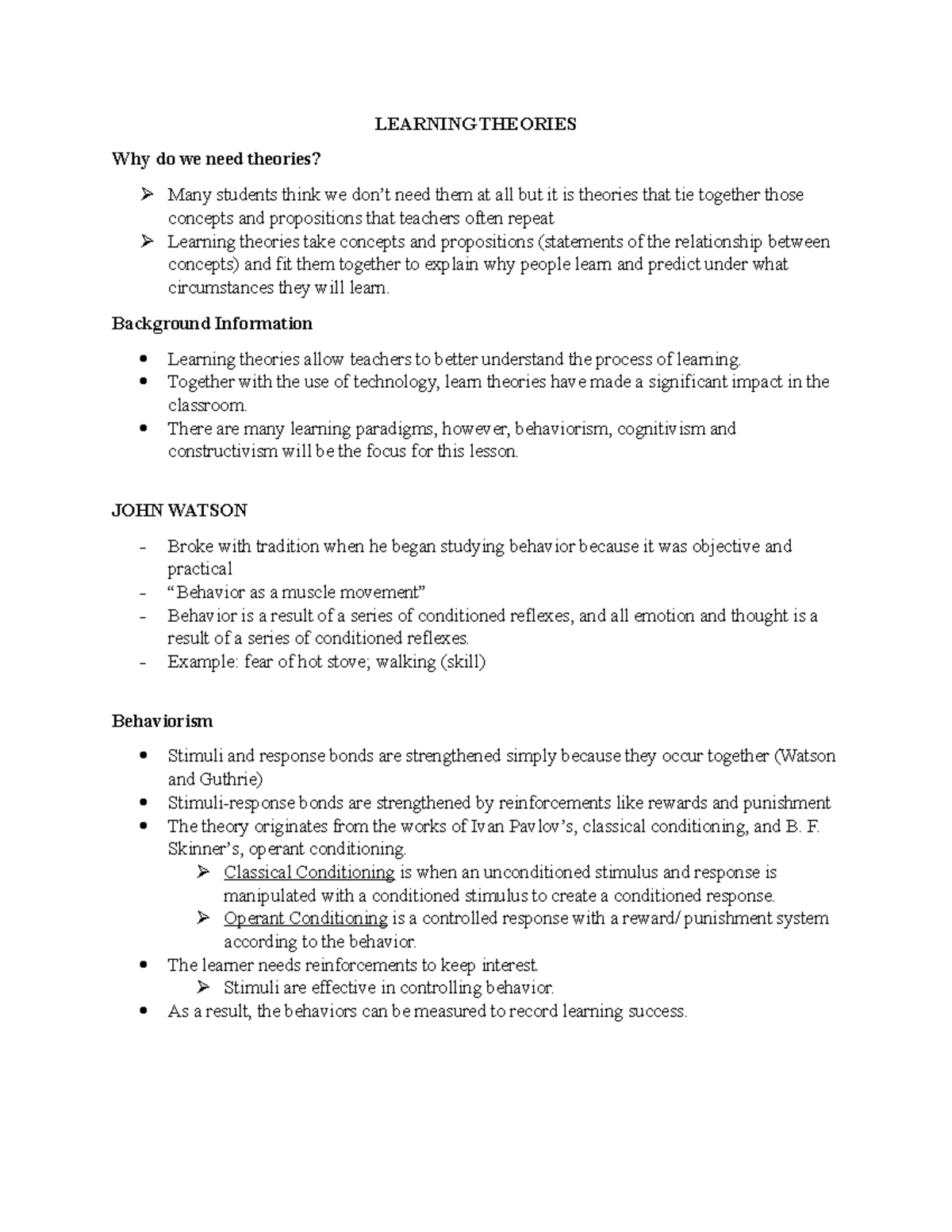 Learning Theories - Background Information Learning theories allow ...