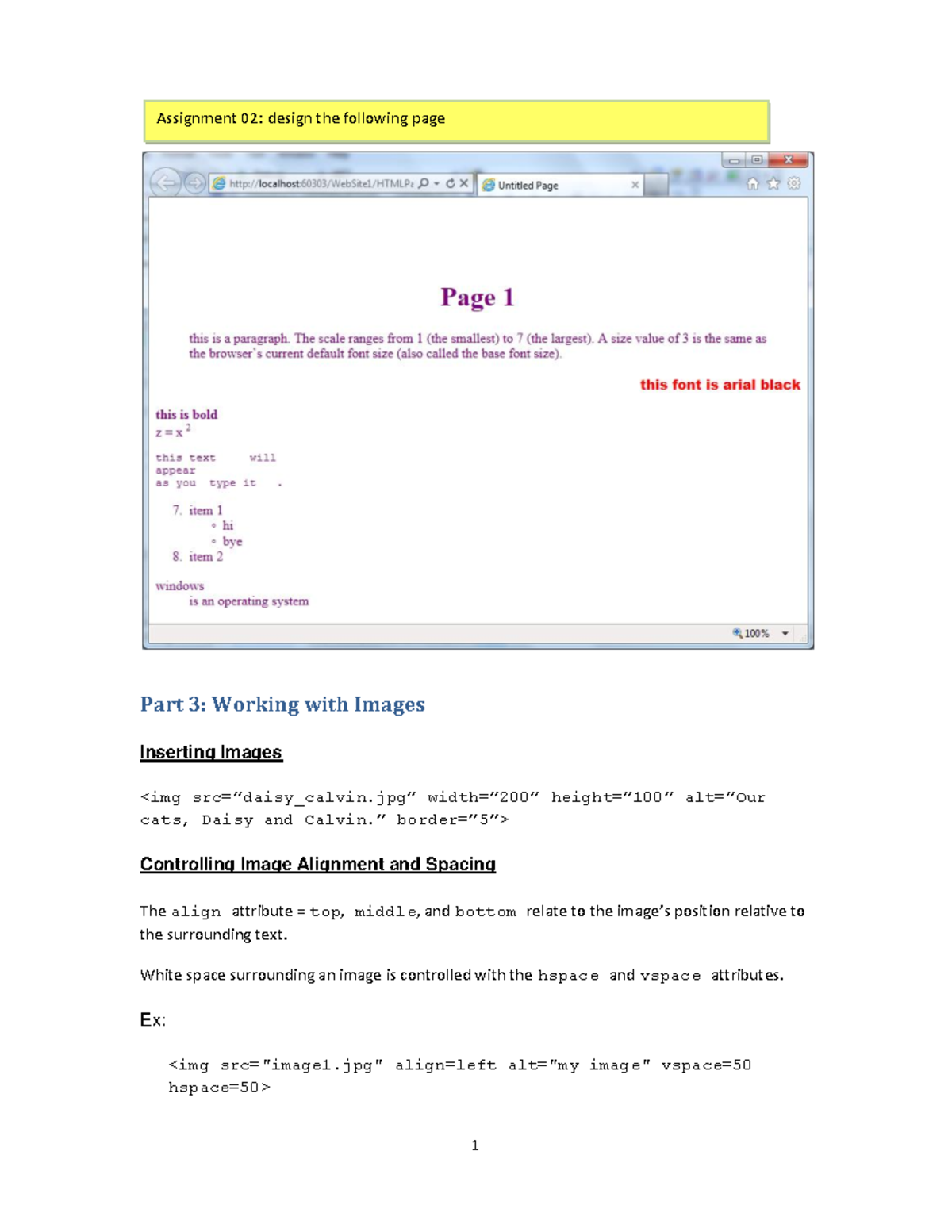 HTML Lecture B - HTML - Part 3: Working with Images Inserting Images