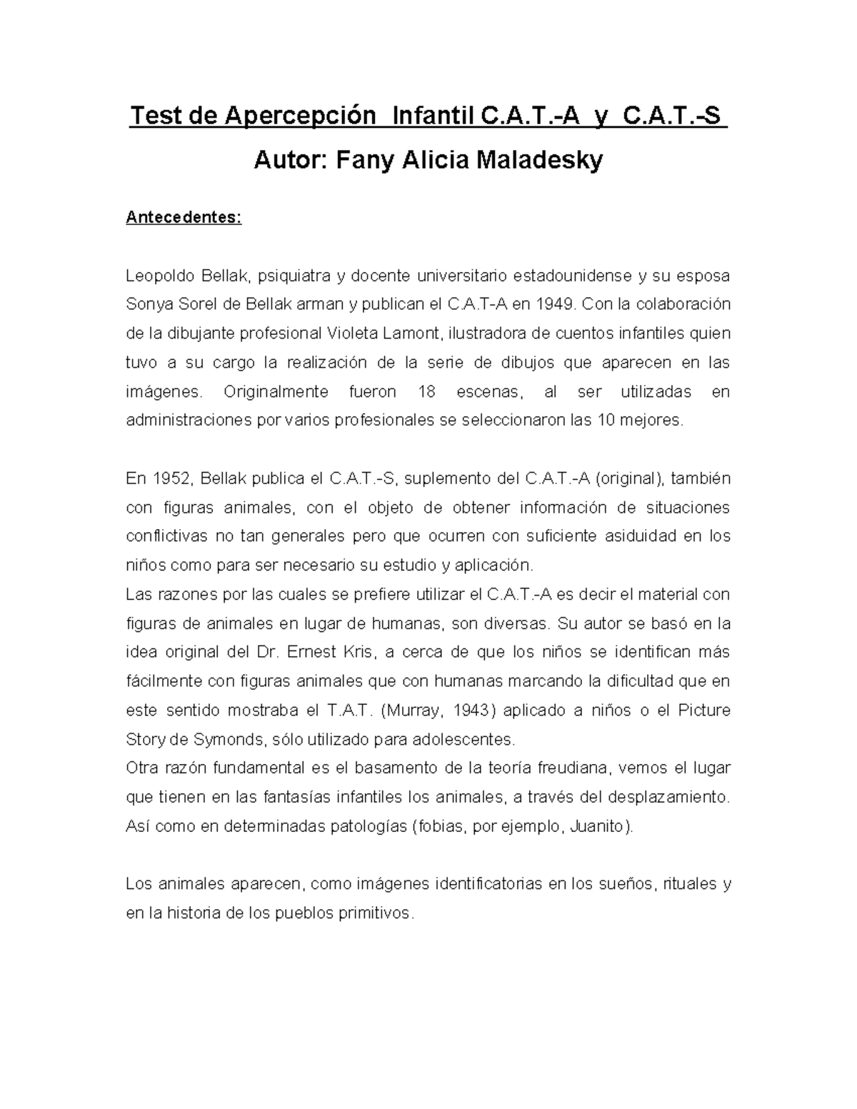 Manual CAT-A - Test de Apercepción Infantil C.A.-A y C.A.-S Autor: Fany ...
