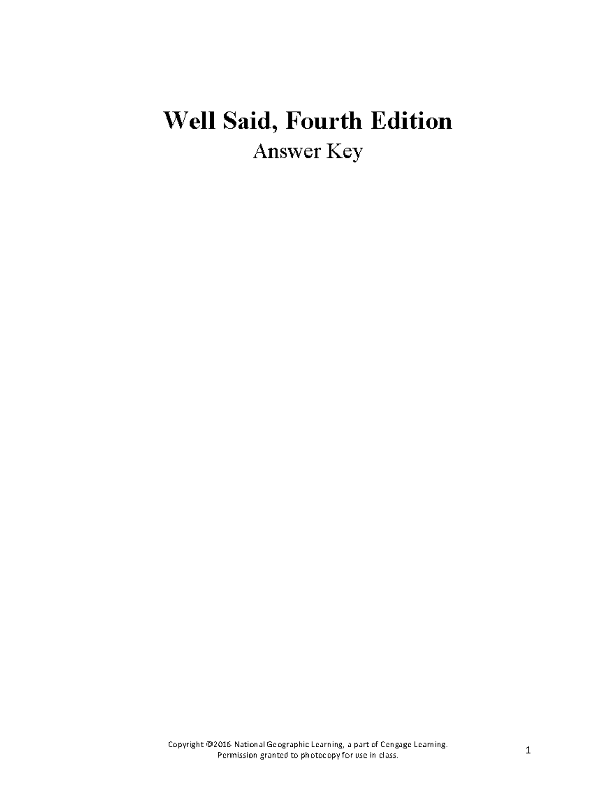 Well said 4e answer key - Copyright ©2016 National Geographic Learning ...